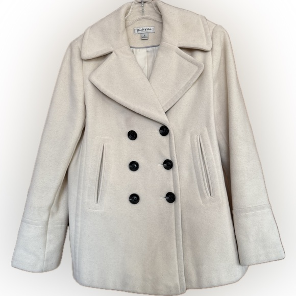 Preston & York | Jackets & Coats | Wool Cream White Pea Coat With Black ...